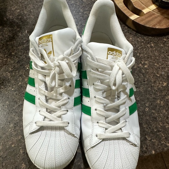 adidas | Shoes | Adidas Shell Toe White With Green Like New Only Worn 2 ...